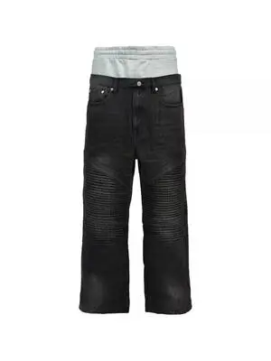 BREATH Layered-waist Biker Jeans - Black
