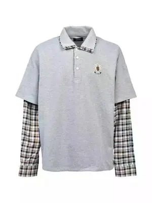 BREATH Layered-sleeve Crest-patch Polo Shirt - Grey