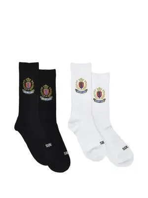 BREATH Embroidered Crest Ribbed Socks - Black