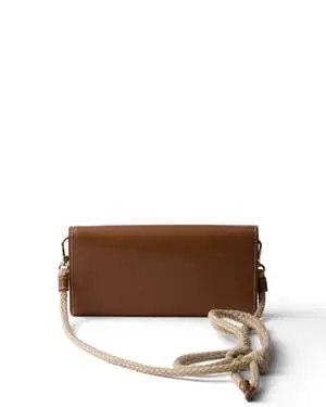 Prada Leather Wallet With Shoulder Strap - Cognac
