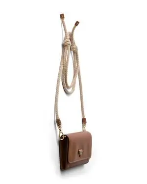 Prada Leather Wallet With Shoulder Strap - Cognac