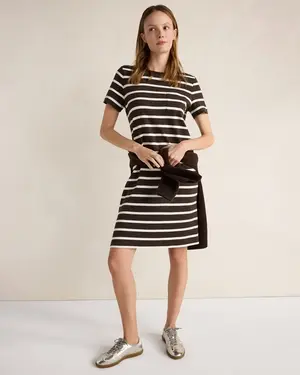 HAVEN WELL WITHIN Organic Cotton Interlock Striped T-shirt Dress - Sleigh Stripe Deep Turquo