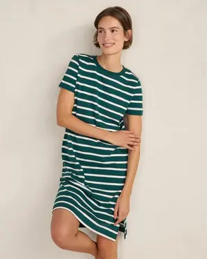 HAVEN WELL WITHIN Organic Cotton Interlock Striped T-shirt Dress - Sleigh Stripe Deep Turquo