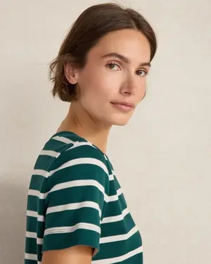 HAVEN WELL WITHIN Organic Cotton Interlock Striped T-shirt Dress - Sleigh Stripe Deep Turquo