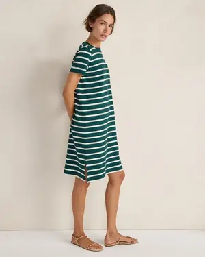 HAVEN WELL WITHIN Organic Cotton Interlock Striped T-shirt Dress - Sleigh Stripe Deep Turquo