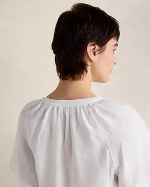 HAVEN WELL WITHIN Linen Gathered V-neck Top - White