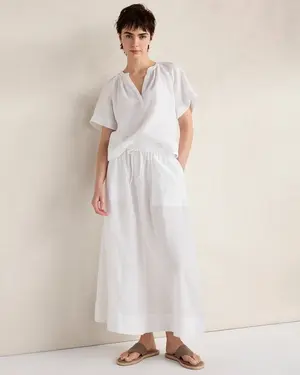 HAVEN WELL WITHIN Linen Gathered V-neck Top - White