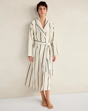 HAVEN WELL WITHIN Plush Terry Striped Robe + Tote Set - Sandstone,nightfall