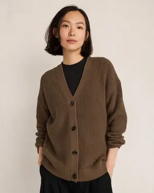 HAVEN WELL WITHIN Organic Cotton Cardigan - Deep Mocha