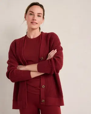 HAVEN WELL WITHIN Organic Cotton Shaker Stitch Cardigan - Syrah