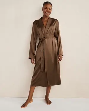 HAVEN WELL WITHIN Washable Silk Robe Deep Mocha