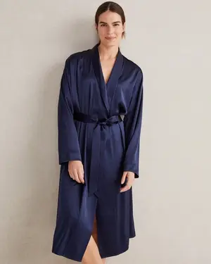 HAVEN WELL WITHIN Washable Silk Robe Navy