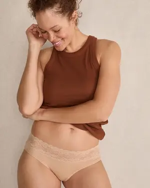 HAVEN WELL WITHIN Cotton Bikini With Lace Waist Cafe Mocha