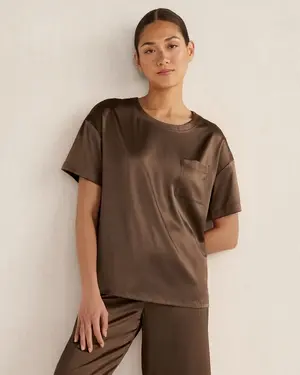 HAVEN WELL WITHIN Washable Silk Sleep Top - Deep Mocha