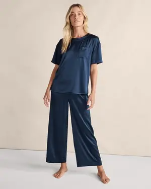 HAVEN WELL WITHIN Washable Silk Sleep Top - Navy