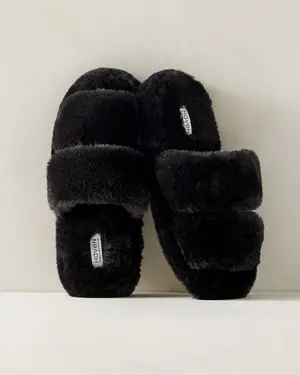HAVEN WELL WITHIN Faux Fur Banded Slippers - Mink