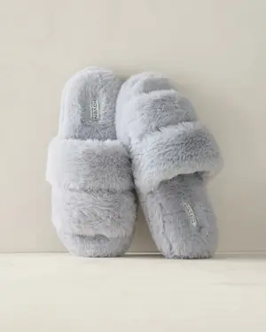 HAVEN WELL WITHIN Haven Well Within Faux Fur Banded Slippers Stone Grey