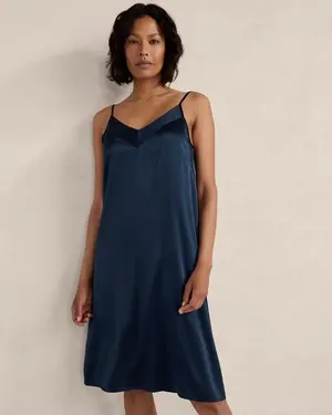 HAVEN WELL WITHIN Washable Silk Double V Chemise - Navy