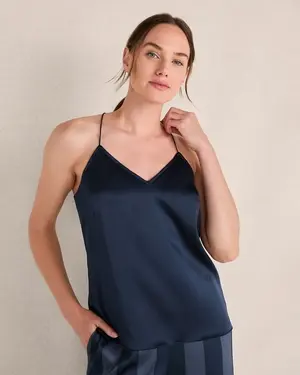HAVEN WELL WITHIN Washable Silk Camisole With Criss-cross Back - True Navy
