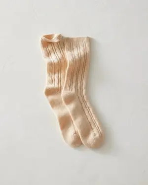 HAVEN WELL WITHIN Cashmere Blend Cable Knit Crew Socks - Biscotti