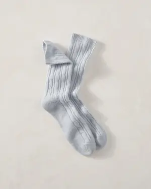 HAVEN WELL WITHIN Cashmere Blend Cable Knit Crew Socks - Breeze