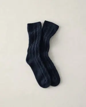HAVEN WELL WITHIN Cashmere Blend Cable Knit Crew Socks - Nightfall