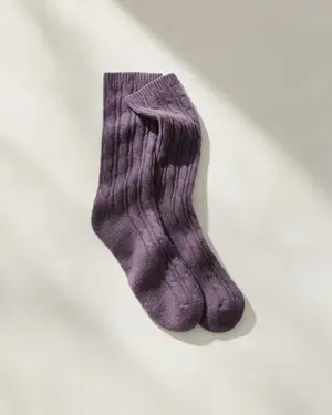HAVEN WELL WITHIN Cashmere Blend Cable Knit Crew Socks - Plum