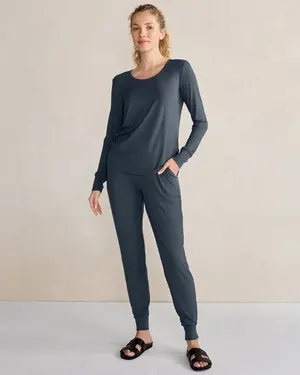HAVEN WELL WITHIN Resti Drapey Rib Knit Long Sleeve Top - Fawn Heather