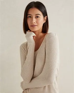 HAVEN WELL WITHIN Rib Knit Long Sleeve Top - Graphite Heather
