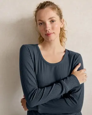 HAVEN WELL WITHIN Rib Knit Long Sleeve Top - Graphite Heather