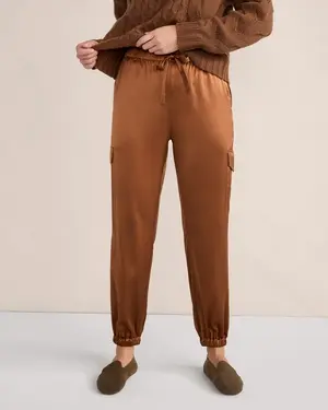 HAVEN WELL WITHIN Washable Silk Drawstring Cargo Joggers