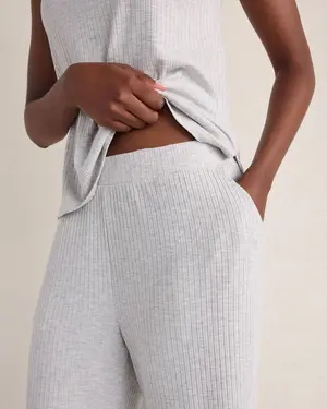 HAVEN WELL WITHIN Drapey Rib Knit Wide Leg Pants - Fawn Heather