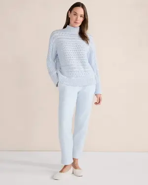 HAVEN WELL WITHIN Organic Cotton Cable Knit Funnel Neck Sweater - Heron