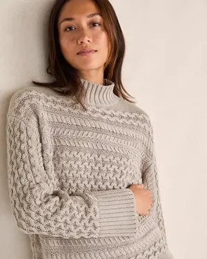 HAVEN WELL WITHIN Organic Cotton Cable Knit Funnel Neck Sweater