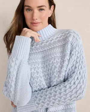 HAVEN WELL WITHIN Organic Cotton Cable Knit Funnel Neck Sweater