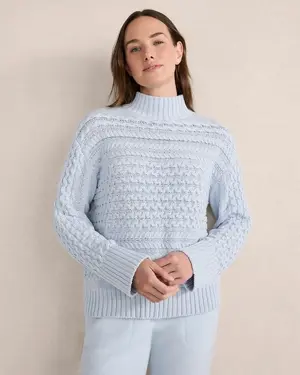 HAVEN WELL WITHIN Organic Cotton Cable Knit Funnel Neck Sweater