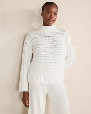HAVEN WELL WITHIN Organic Cotton Cable Knit Funnel Neck Sweater