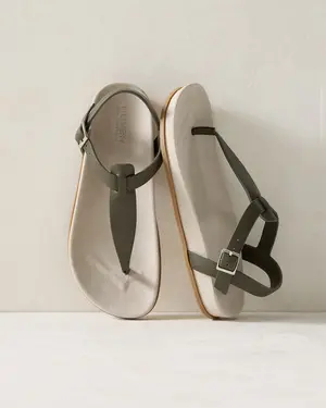 HAVEN WELL WITHIN Leather And Suede Thong Sandal - Tuscan Olive