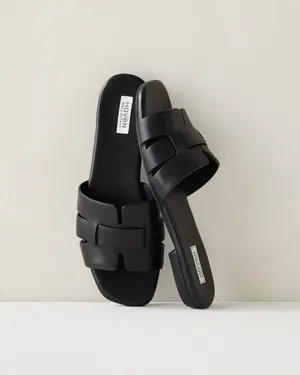 HAVEN WELL WITHIN Leather Threaded Cut-out Slides - Black