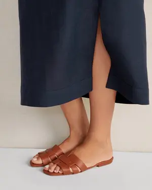 HAVEN WELL WITHIN Leather Threaded Cut-out Slides - Tuscan Olive