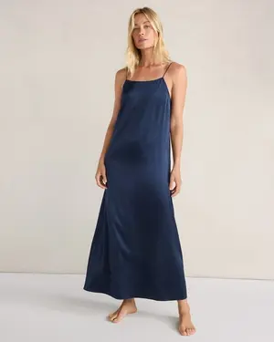 HAVEN WELL WITHIN Washable Silk Chemise With V-neck And Spaghetti Straps - True Navy