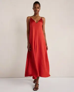 HAVEN WELL WITHIN Silky Maxi Dress With V-neck - Tomato