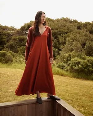 HAVEN WELL WITHIN Silky Maxi Dress With V-neck - Tomato