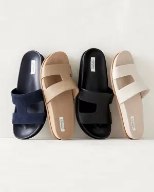 HAVEN WELL WITHIN Pebbled Cutout Slides - Black