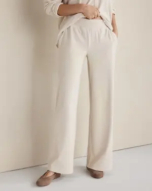 HAVEN WELL WITHIN Organic Cotton Rib Knit Wide Leg Pants - Enoki Hthr