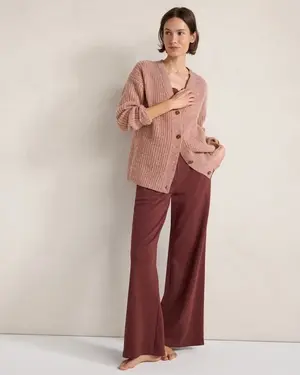HAVEN WELL WITHIN Haven Well Within Organic Cotton Rib Knit Wide Leg Pants Garnet