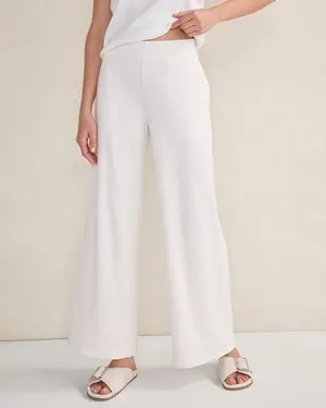 HAVEN WELL WITHIN Rib Knit Wide Leg Pants - White