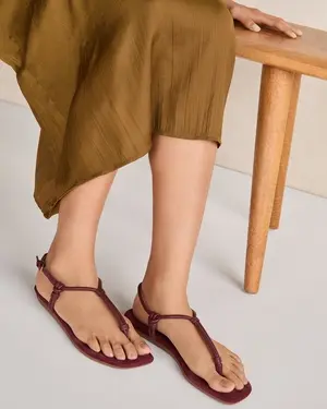 HAVEN WELL WITHIN Leather Double Strap Thong Sandals - Garnet
