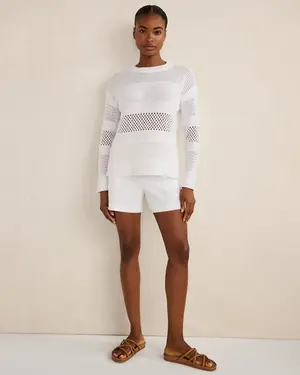 HAVEN WELL WITHIN Haven Well Within Organic Cotton Open Stitch Crewneck Sweater White
