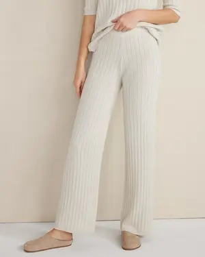 HAVEN WELL WITHIN Organic Cotton Ribbed Straight Leg Pants - Full Moon